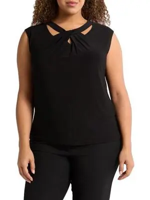 KASPER Cap Sleeve Criss-cross Top - Black