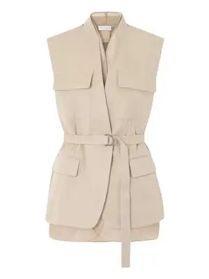 Brunello Cucinelli Belted Cotton And Linen-blend Vest - Neutrals
