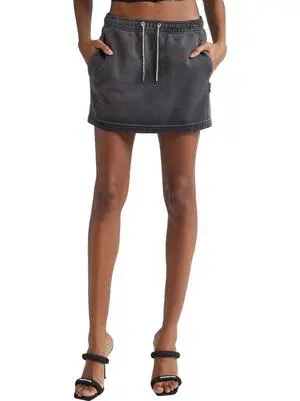 Alexander Wang Hotfix Crystal Drawstring French Terry Miniskirt - Washed Caviar
