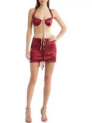 MISTRESS ROCKS Lace-up Corset Minidress - Dark Cherry Biscuit