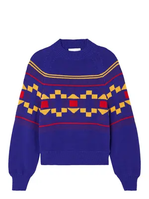 HIGH SPORT Lara Intarsia-knit Cotton-blend Sweater - Blue