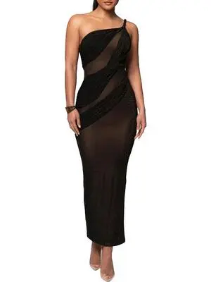 JLUXLABEL Alari One-shoulder Mesh Gown - Black