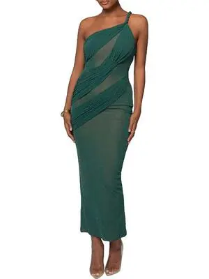 JLUXLABEL JLUXLABEL Alari One-Shoulder Mesh Gown Green