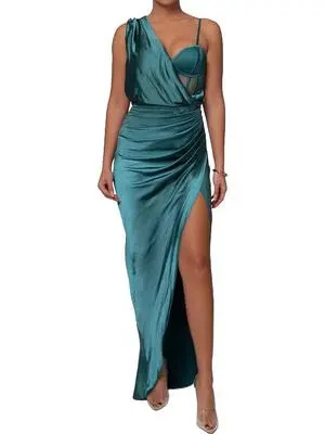 JLUXLABEL JLUXLABEL Anastacia Bustier Satin Gown Green