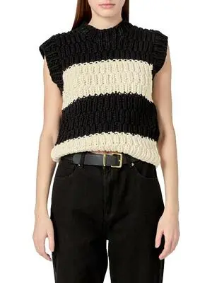 English Factory Chunky Stripe Sweater Vest - Black/ Ivory