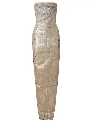 Rick Owens Abito Strapless Metallic Coated Denim Gown - Gold