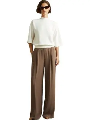 REISS Abigail Wide Leg Elasticated Trousers - Mocha Brown