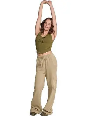 Pink PINK Campus Fleece Wide-Leg Cargo Sweatpants Beige