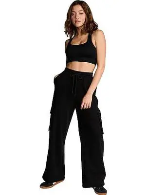 Pink Campus Fleece Wide-leg Cargo Sweatpants - Black