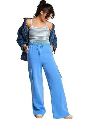 Pink PINK Campus Fleece Wide-Leg Cargo Sweatpants Blue