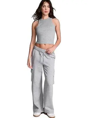 Pink Campus Fleece Wide-leg Cargo Sweatpants - Grey