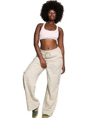 Pink PINK Campus Fleece Wide-Leg Cargo Sweatpants Print