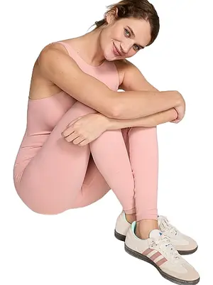 Pink Seamless Hearts High-neck Long Workout Onesie - Pink