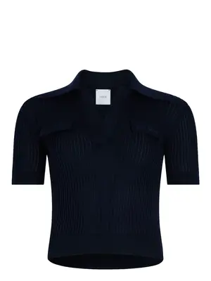 PATOU Ribbed Knit Polo Top - Blue