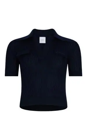 PATOU Ribbed Knit Polo Top - Blue