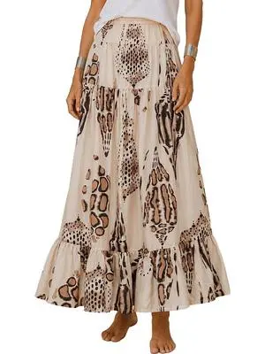 Calypso St. Barth Lourdes Tiered Maxi Skirt - Ikat Shells