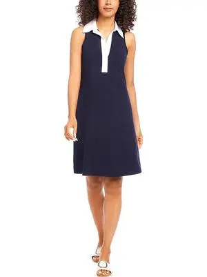 Karen Kane Contrast Placket A-line Dress - Navy/ White