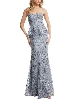 Dress The Population Scarlett Embellished Gown - Graphite Blue Multi