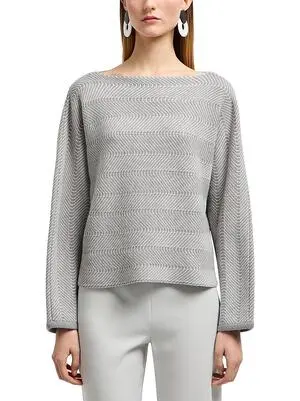 Emporio Armani Boat Neck Chevron Knit Sweater - Grey/beige