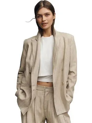 Maeve The Rue Oversized Blazer Natural / Ivory Stripe