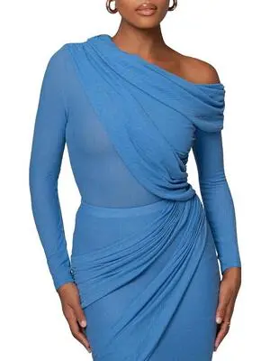JLUXLABEL JLUXLABEL Draped One-Shoulder Bodysuit Blue