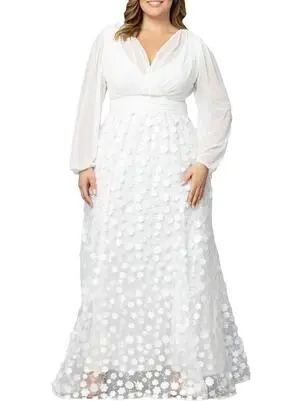 KIYONNA Enchanted Garden Long Sleeve Gown - Ivory Blossoms