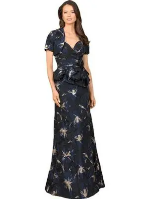 LARA NEW YORK Strapless Brocade Gown With Bolero - Navy