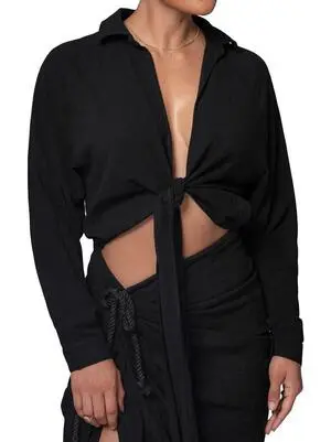 JLUXLABEL JLUXLABEL Soho Tie Front Crop Shirt Black