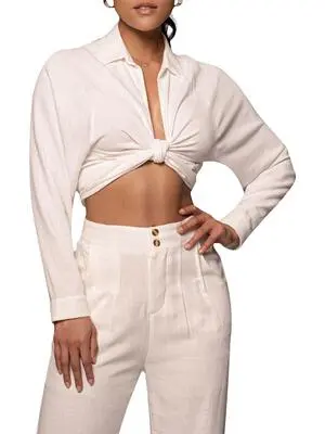 JLUXLABEL JLUXLABEL Soho Tie Front Crop Shirt Ivory