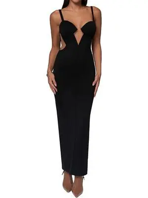 JLUXLABEL Enchantment Cutout Plunge Cocktail Maxi Dress - Black