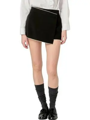 English Factory Contrast Faux Wrap Mini Skort - Black/ Off White