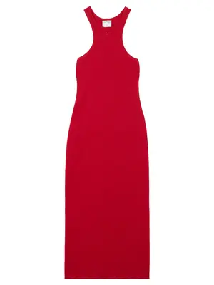 COURREGES Embroidered Ribbed Cotton-jersey Midi Dress - Red