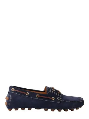 TOD'S Tod's Gommino Macro Leather-Trimmed Suede Loafers Navy