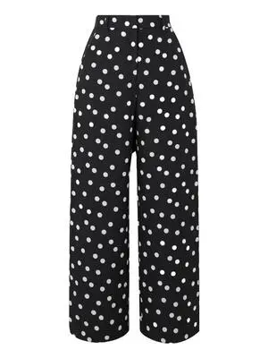 DIMA AYAD Polka-dot Textured-crepe Wide-leg Pants - Black