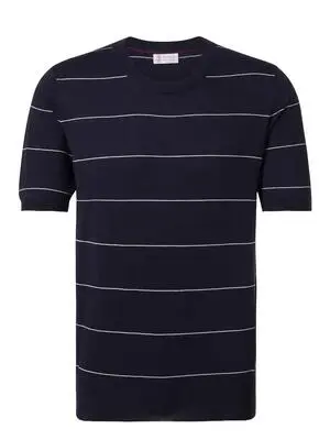 Brunello Cucinelli Striped Cotton Jersey T-shirt - Blue