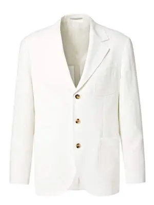 Brunello Cucinelli Single-breasted Linen Blazer - White