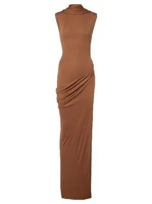 AYA MUSE Draped Silk-blend Maxi Dress - Brown