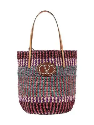 Valentino Garavani Vlogo Signature Large Straw Tote Bag - Multicoloured