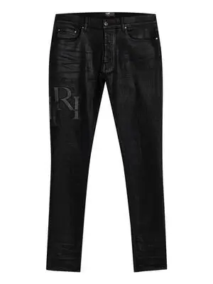 Amiri Staggered Logo Waxed Skinny Jeans - Black Wax