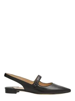 Manolo Blahnik Campari Leather Mary Jane Slingback Flats - Black