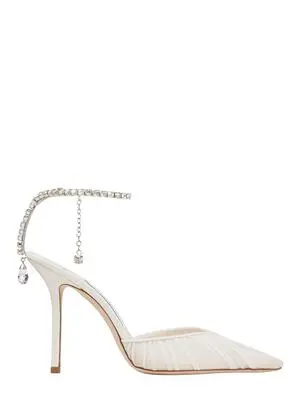 JIMMY CHOO Saeda 100 Tulle Crystal Pumps - Neutral