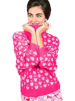 LILLY PULITZER Liggy Heart-patterned Sweater - Passion Fruit Pink Valentine Heart Jacquard