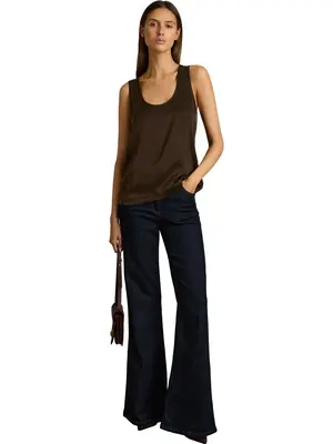 REISS Reiss Ruby Silk-Front Cami Top Chocolate