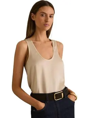 REISS Reiss Ruby Silk-Front Cami Top Neutral
