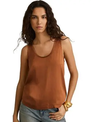 REISS Reiss Ruby Silk-Front Cami Top Toffee Brown