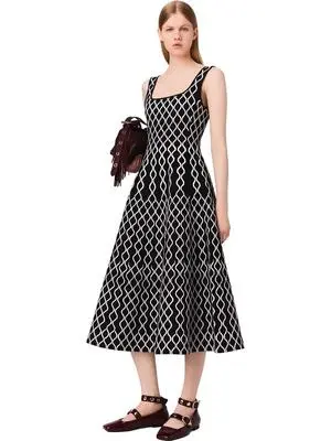 Maje Jacquard Knit Midi Dress - Black / White