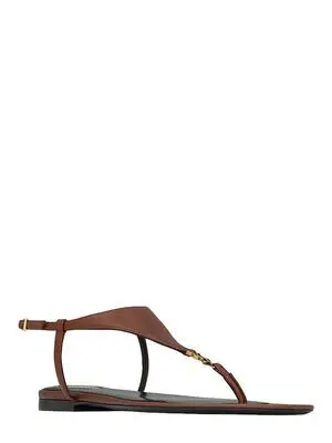 Saint Laurent Cassandra Slingback Thong Sandals - Brown Lambskin