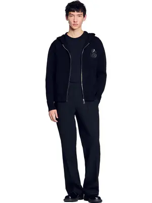Sandro Zip-up Milano Knit Cardigan With Snake Patch - Black
