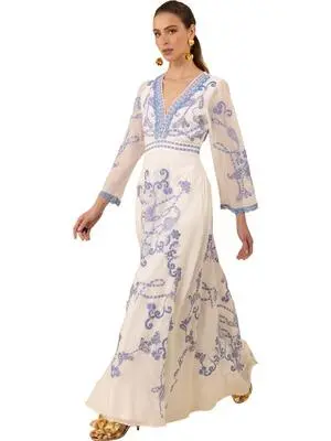 Hale Bob Hale Bob Cassandra Embroidered Maxi Dress Blue