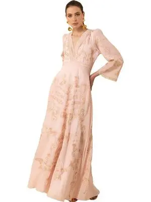 Hale Bob Hale Bob Cassandra Embroidered Maxi Dress Pink